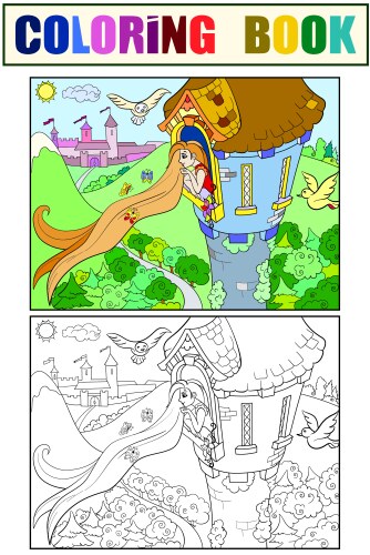 Princess rapunzel in tower Royalty Free Vector Image