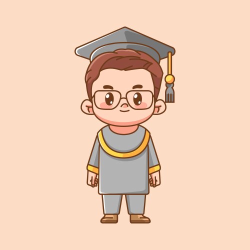 Cute boy graduation stand kawaii chibi character Vector Image