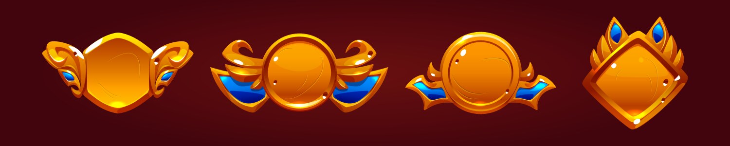 Game buttons golden achievement badges Royalty Free Vector