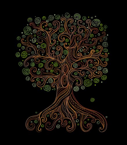 Colorful tree with roots on black background Vector Image