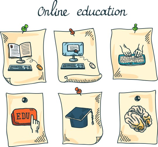 Sticker set of school materials Royalty Free Vector Image