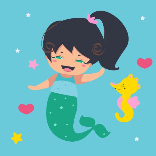 Little mermaid and big fish Royalty Free Vector Image