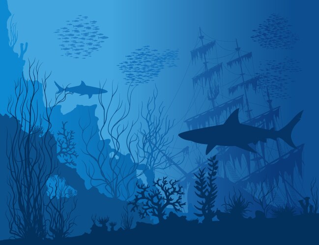 Underwater seabed deep ocean seascape undersea Vector Image