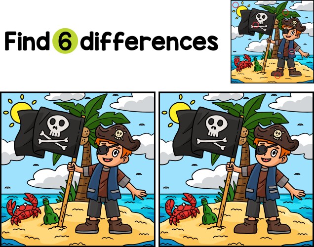 Pirate in a rowboat find the differences Vector Image