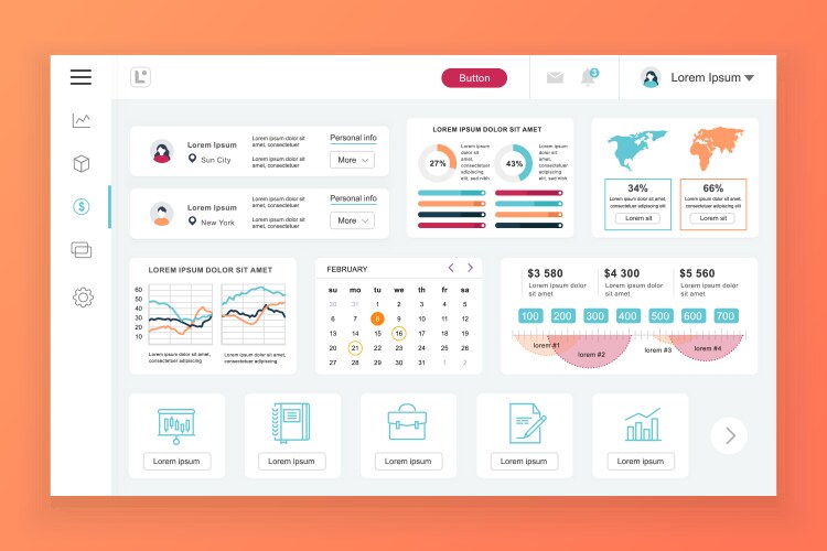 Dashboard admin panel design template Royalty Free Vector