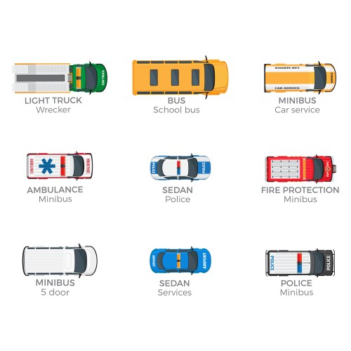 Modern vehicle transport top view icons set Vector Image