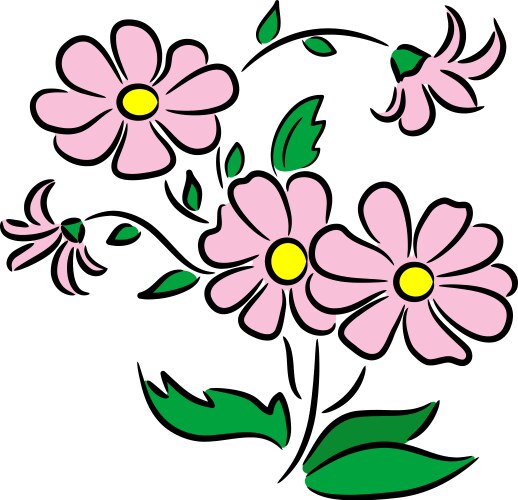 Pot with three cartoon flowers Royalty Free Vector Image