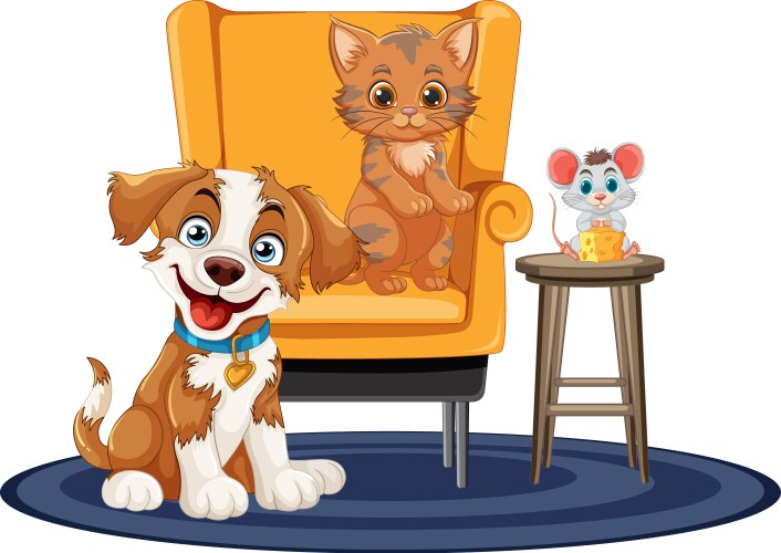 Dog cat and mouse sitting happily together Vector Image