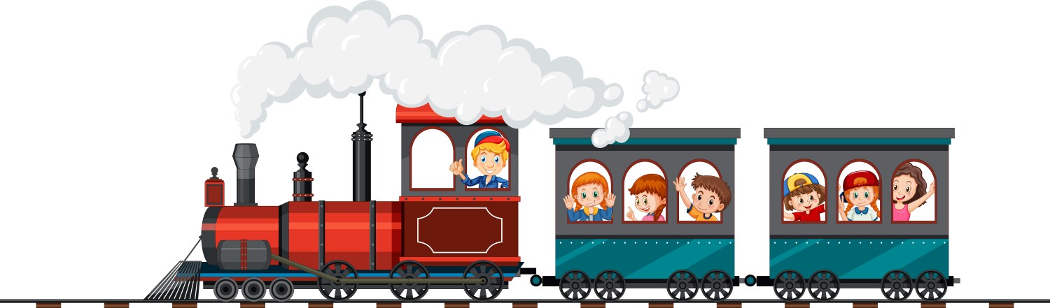 Cartoon toy train with color wagons on white Vector Image
