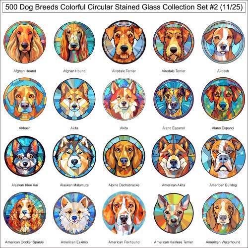 Colorful dog breeds circular stained glass dogs Vector Image