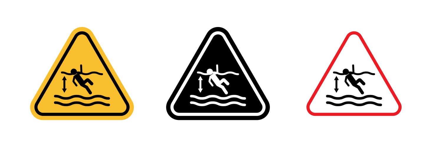 Deep water warning sign icon set alert for areas Vector Image