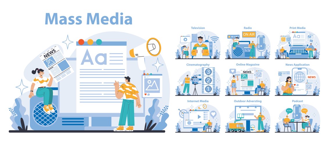 Internet mass media concept flat Royalty Free Vector Image