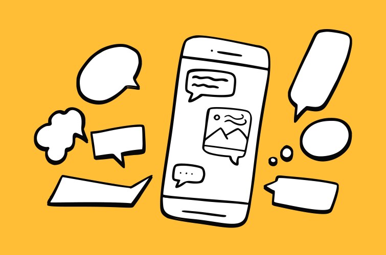 Speech bubble and phone hand drawn smart Vector Image