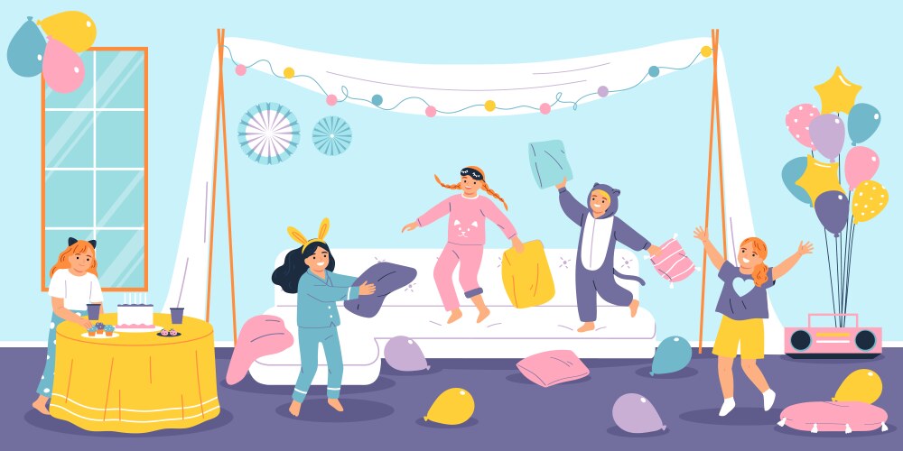 Pajama party background with casual slippers Vector Image