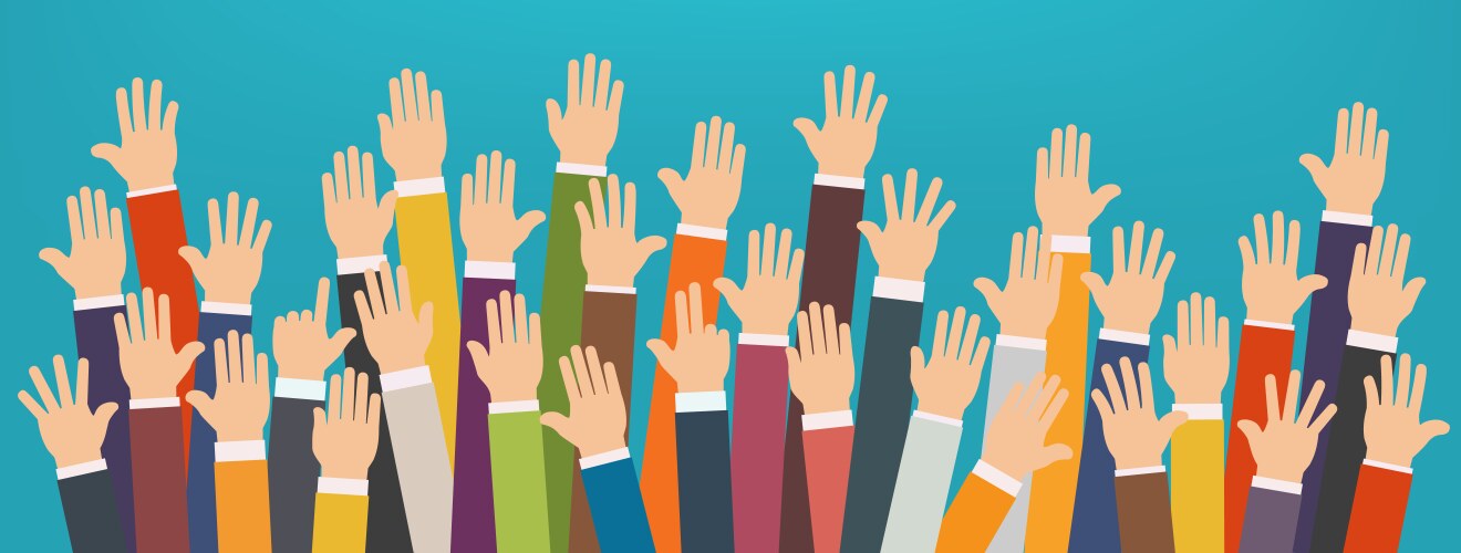 Hands raised up different people Royalty Free Vector Image