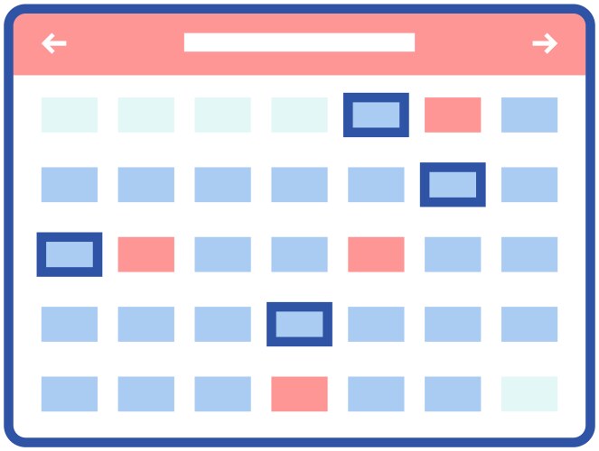 Simple calendar with highlighted dates Royalty Free Vector