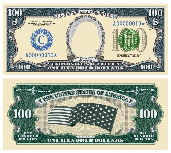 New 100 dollars banknote obverse and reverse Vector Image