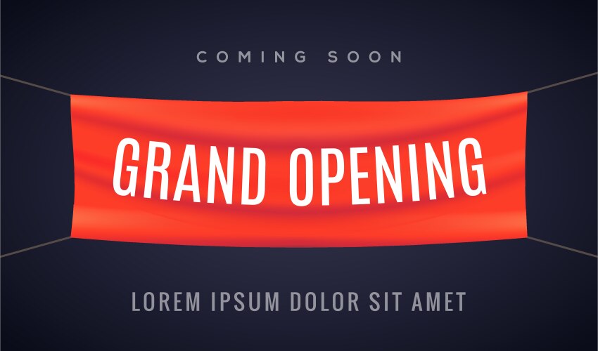 Grand opening invitation banner red ribbon cut Vector Image
