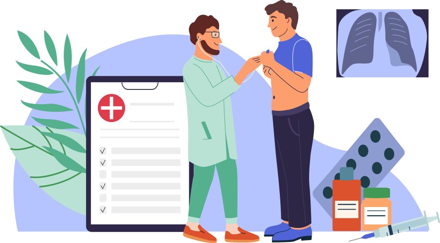 Hospital Checkup Healthcare Man Medical Exam Vector Image