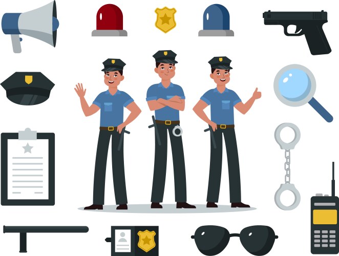 Police elements equipment collection Royalty Free Vector