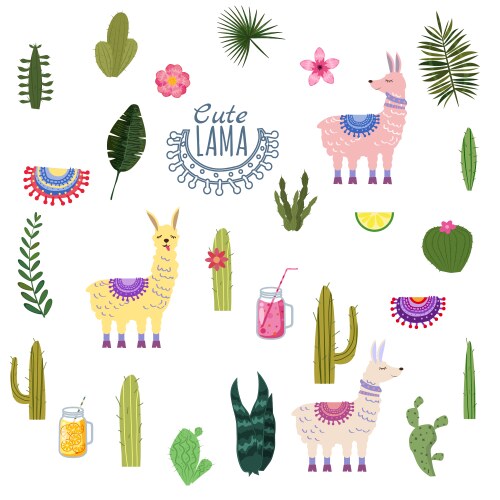 Llama cactus chile llamas alpaca and cacti wild Vector Image