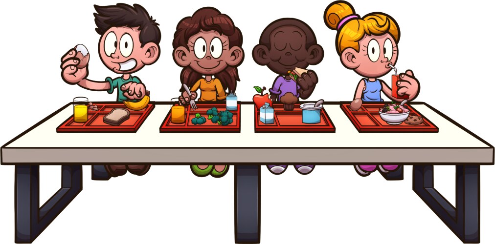 Classmates having lunch in dining room Royalty Free Vector
