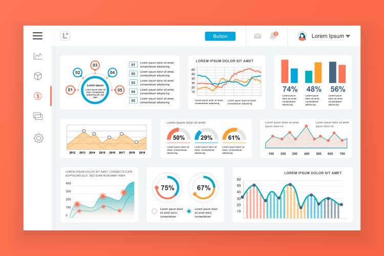 Dashboard admin panel design template Royalty Free Vector