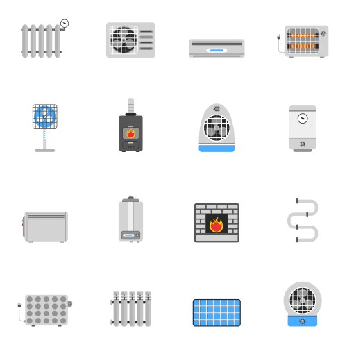 Heating and cooling icons set Royalty Free Vector Image