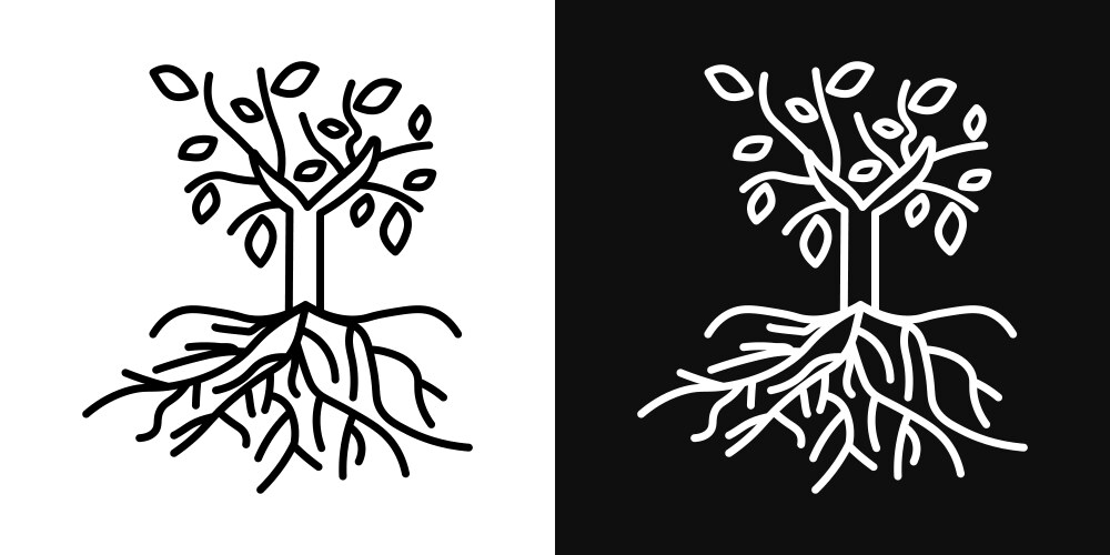 Tree with roots and leaves icon set root leaf and Vector Image