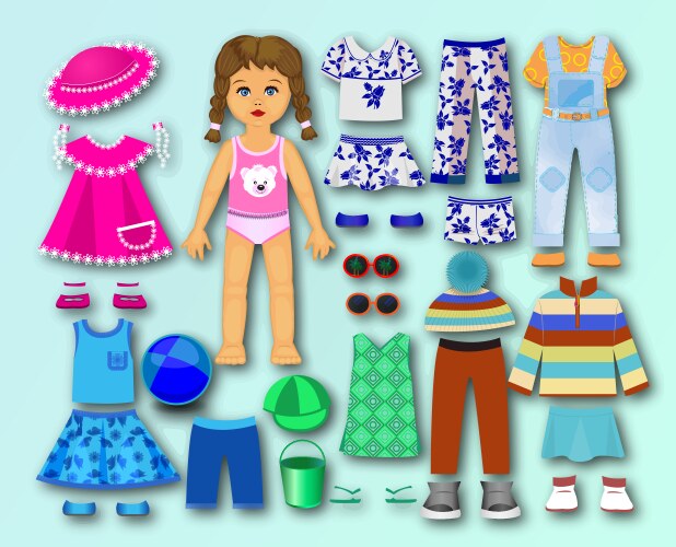 Paper doll with clothes set Royalty Free Vector Image