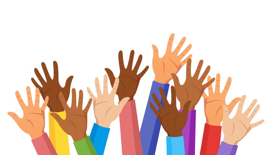 Raised hands different race Royalty Free Vector Image