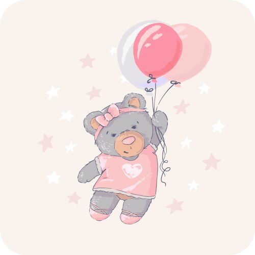 Cute bear flying with a balloon Royalty Free Vector Image
