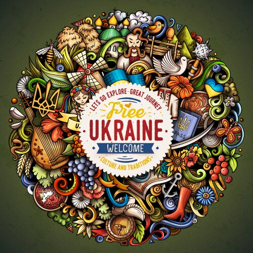 Ukraine cartoon doodles Royalty Free Vector Image