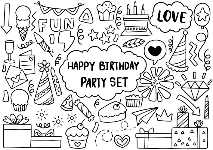 07-09-018 hand drawn party doodle happy birthday Vector Image