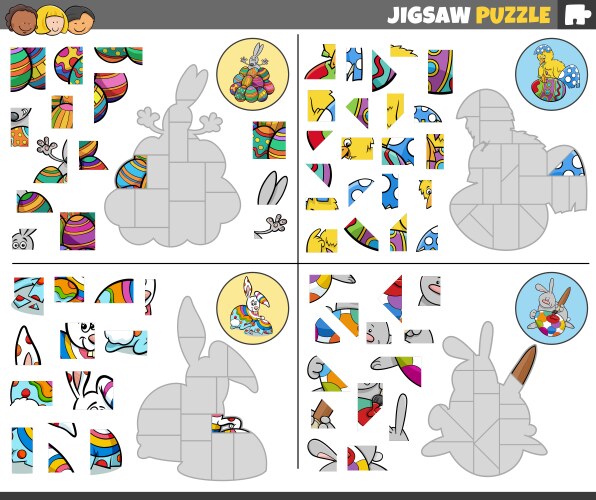 Jigsaw puzzle game with bunnies and chicks easter Vector Image