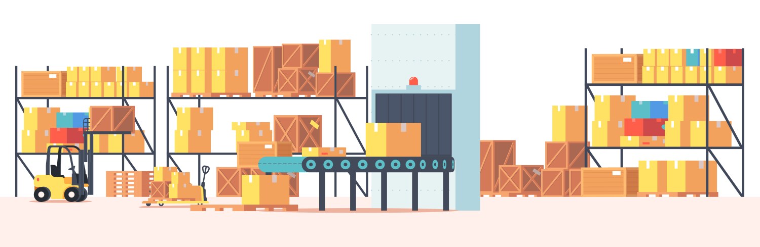 Warehouse inventory with rack and boxes shelf Vector Image