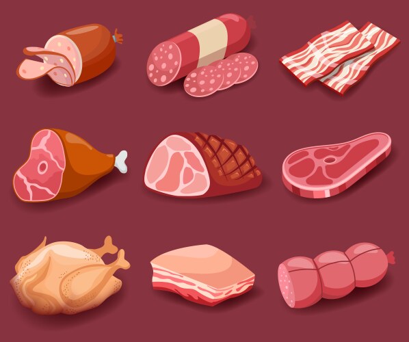 Meat products icon set Royalty Free Vector Image
