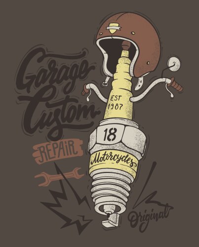 Vintage motorcycle club garage spark plug print Vector Image