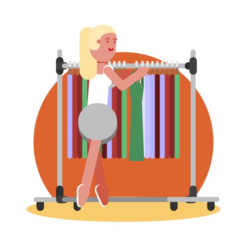 Customer choosing garments in womens clothing Vector Image