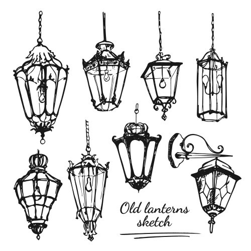 Drawing retro old lanterns Royalty Free Vector Image