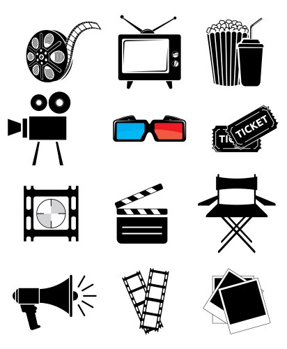 Cinema movie film equipment set icons Royalty Free Vector