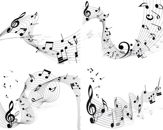 Abstract music staves with notes Royalty Free Vector Image