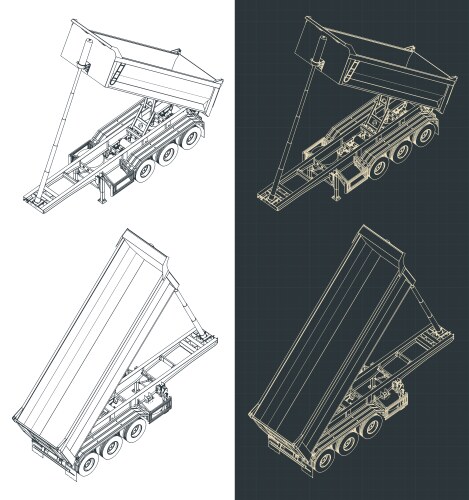 Tipper semi trailer drawings Royalty Free Vector Image
