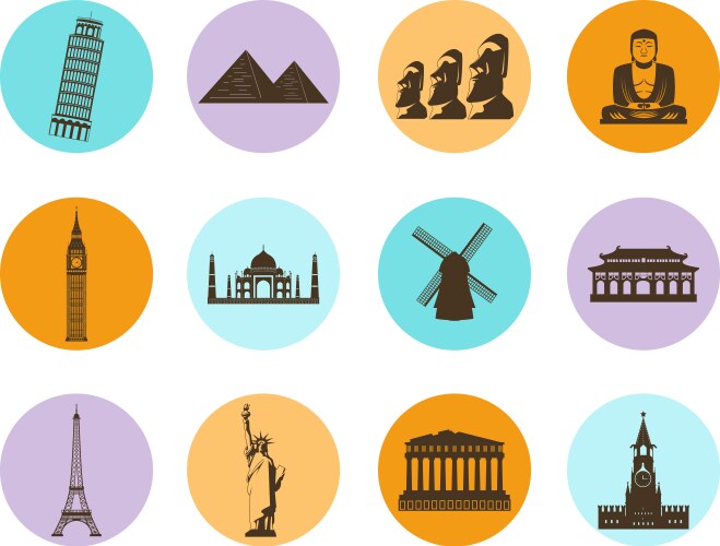 World landmarks flat icon set Royalty Free Vector Image