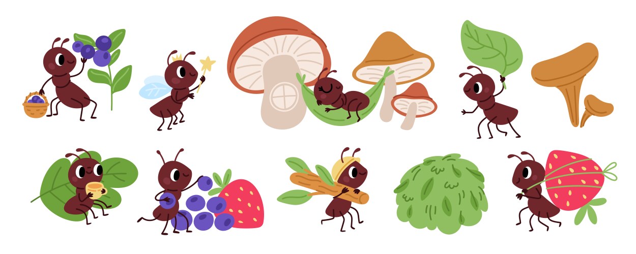 Cute ants life cartoon insects do different Vector Image