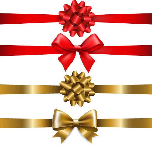 Set golden ribbons with bows decoration Royalty Free Vector