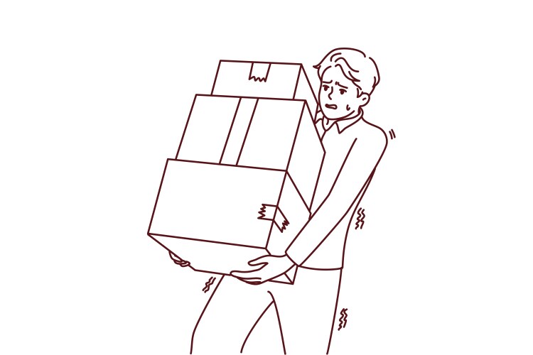 Cartoon of man carrying upstairs big piece Vector Image