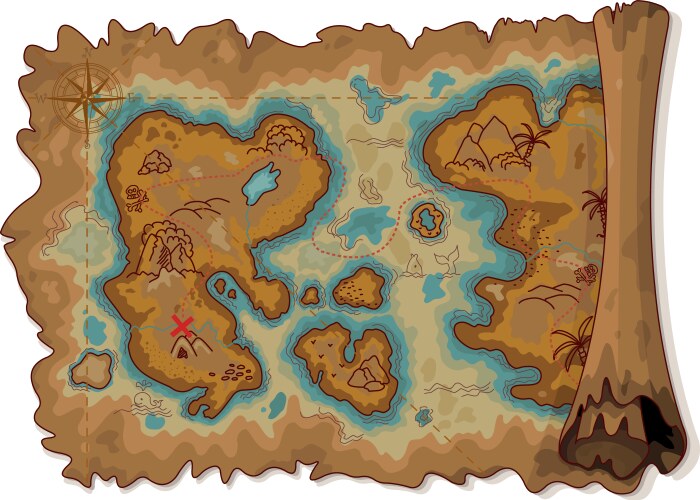 Map treasures paper parchment pirate treasury Vector Image