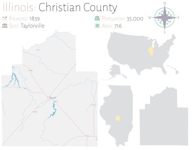 Map of christian county in illinois Royalty Free Vector
