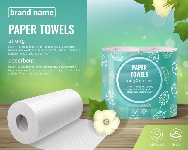 Paper towels on a vertical dispenser and wall Vector Image